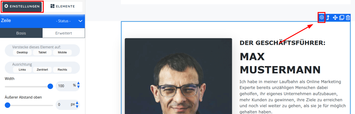 Elemente Bearbeiten, Verschieben, Kopieren, Löschen - Masterpages Support